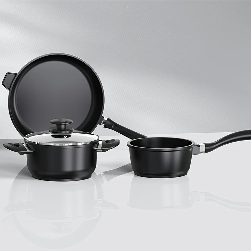 Classic Black Nonstick Aluminium Cookware Set with Full Size - Buy ...